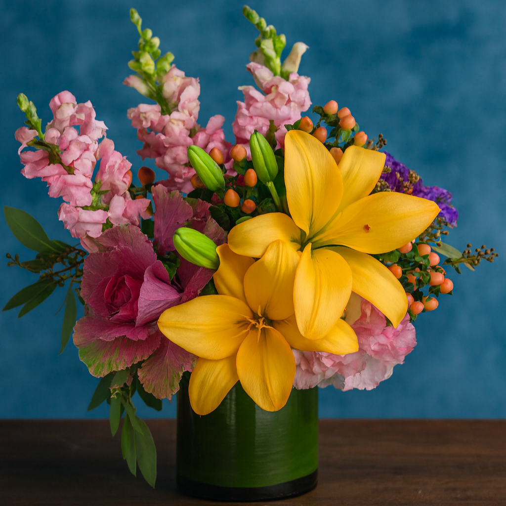 Entranced Meadow Bouquet | Soft Pink Blooms and Vibrant Lilies ...